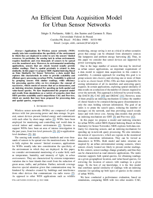 Pdf An Efficient Data Acquisition Model For Urban Sensor Networks