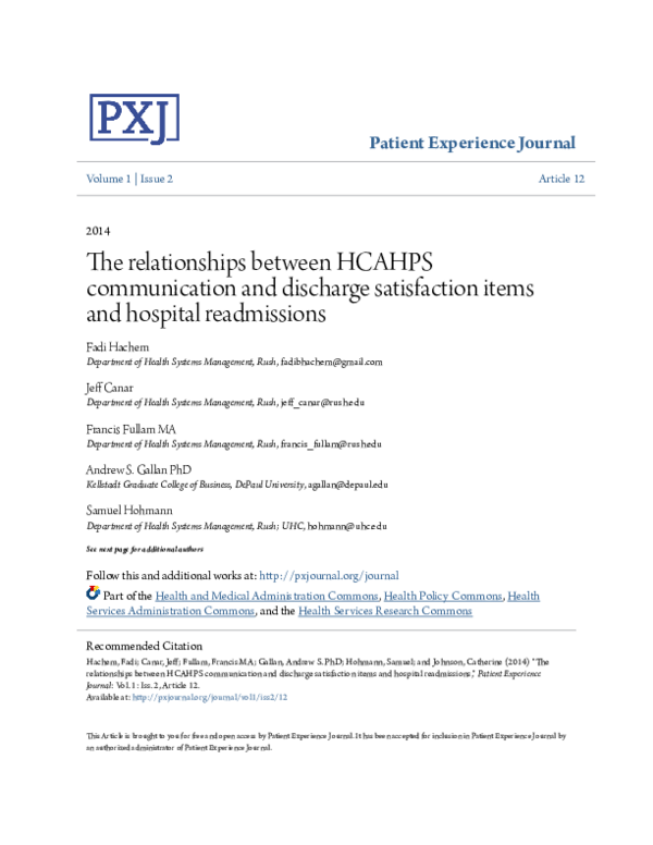 (PDF) The relationships between HCAHPS communication and discharge satisfaction items and ...