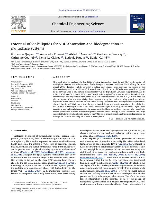 (PDF) Potential of ionic liquids for VOC absorption and biodegradation ...