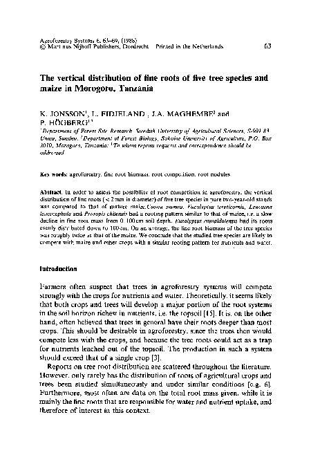 (PDF) Root Competition in Agroforestry: Fine Root Distribution Study