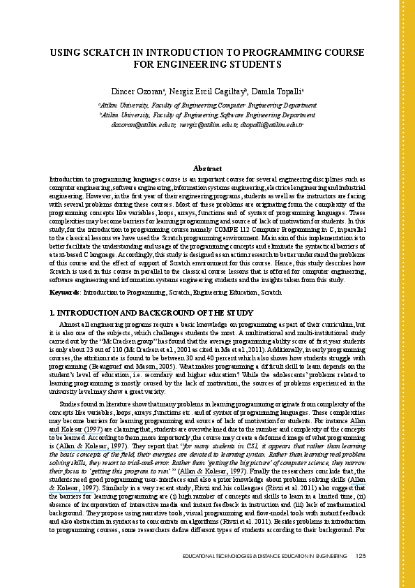 Pdf Using Scratch In Introduction To Programming Course For 2930