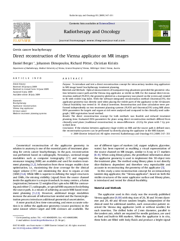 (PDF) Direct reconstruction of the Vienna applicator on MR images