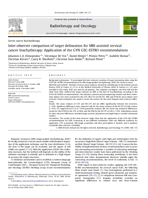 (PDF) Inter-observer comparison of target delineation for MRI-assisted ...