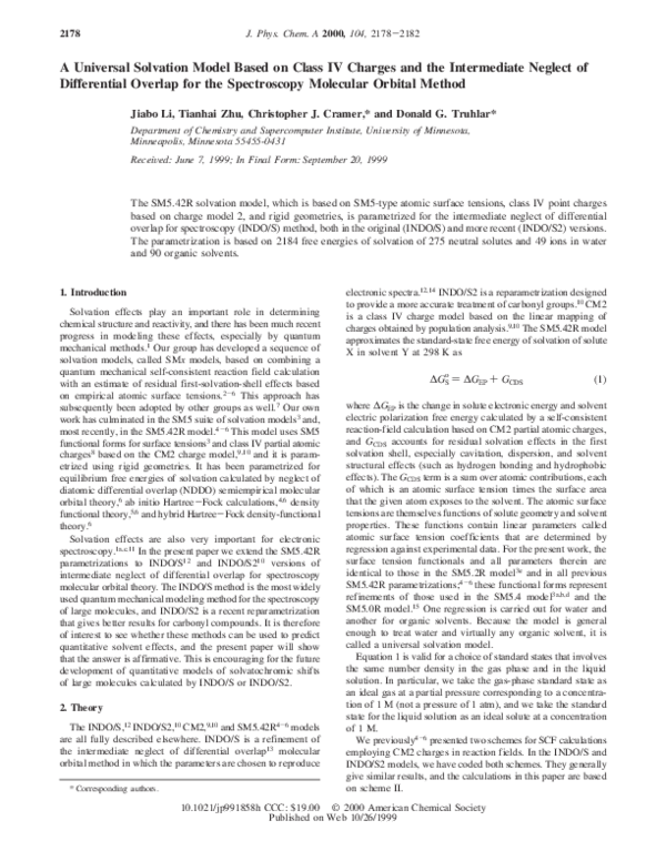 (PDF) A Universal Solvation Model Based on Class IV Charges and the ...