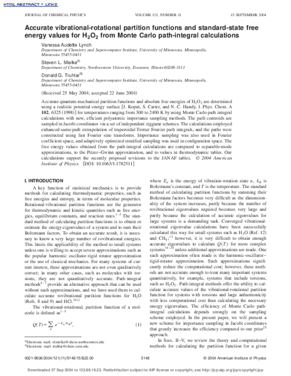(PDF) Accurate vibrational-rotational partition functions and standard ...