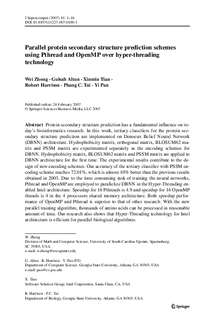 (PDF) Parallel protein secondary structure prediction schemes using Pthread and OpenMP over ...