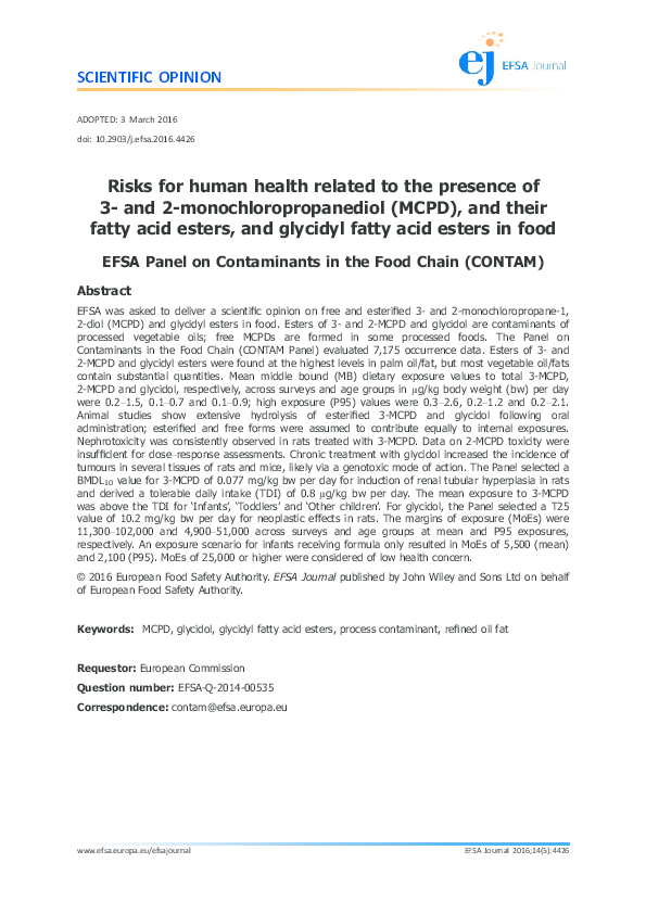 (PDF) Risks for human health related to the presence of 3-and 2 ...