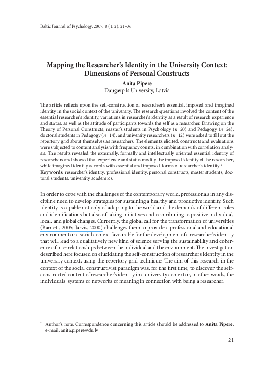 (PDF) Mapping the researcher's identity in the university context ...