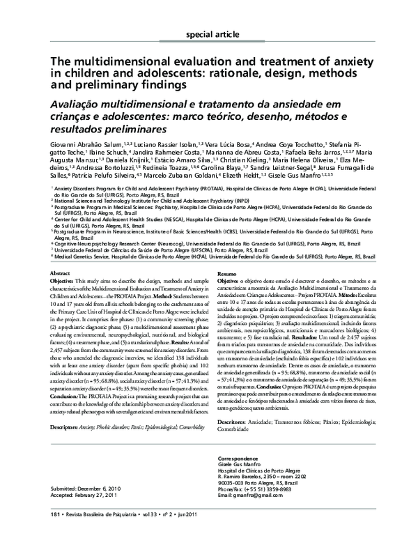 (PDF) The multidimensional evaluation and treatment of anxiety in children and adolescents ...
