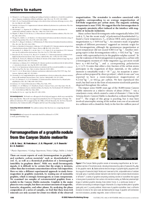 (PDF) Ferromagnetism of a graphite nodule from the Canyon Diablo meteorite