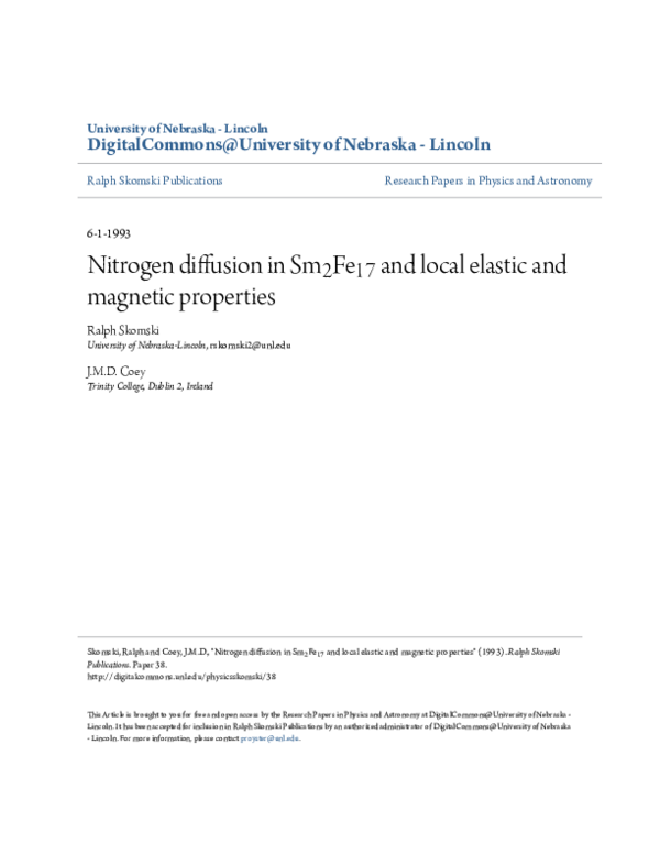(PDF) Nitrogen diffusion in Sm2Fe17 and local elastic and magnetic ...