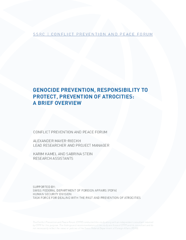 (PDF) Genocide Prevention, Responsibility to Protect, Prevention of ...