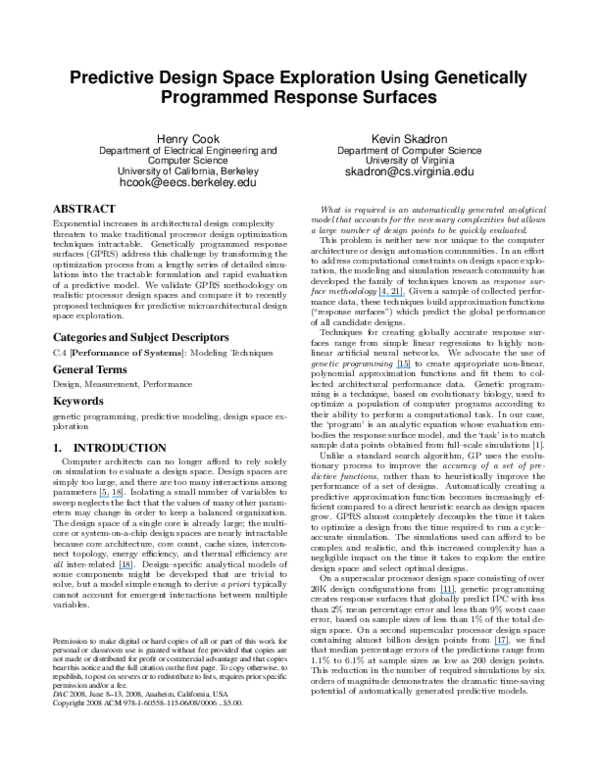 (PDF) Predictive design space exploration using genetically programmed response surfaces