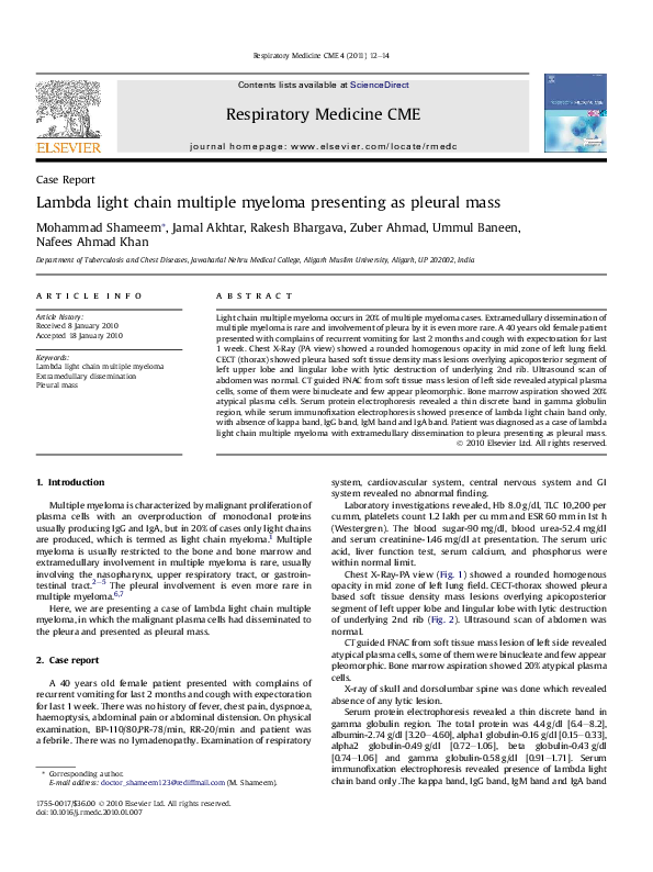 (PDF) Lambda light chain multiple myeloma presenting as pleural mass ...
