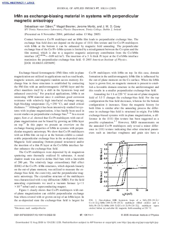 (PDF) IrMn as exchange-biasing material in systems with perpendicular ...