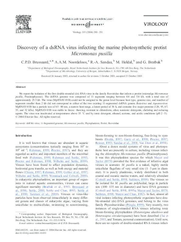 (PDF) Discovery of a dsRNA virus infecting the marine photosynthetic ...