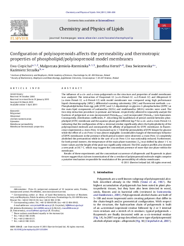 (PDF) Configuration of polyisoprenoids affects the permeability and ...