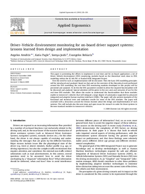 (PDF) Driver–Vehicle–Environment monitoring for on-board driver support ...