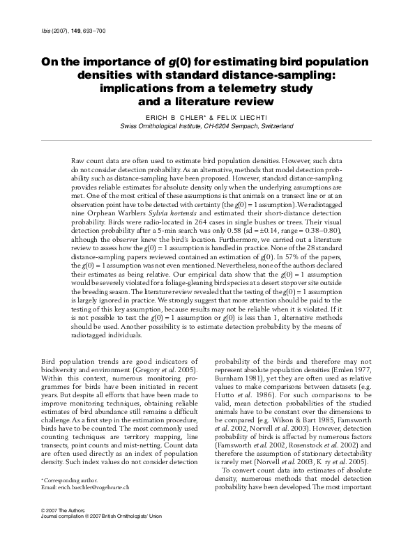 (PDF) On the importance of g (0) for estimating bird population ...