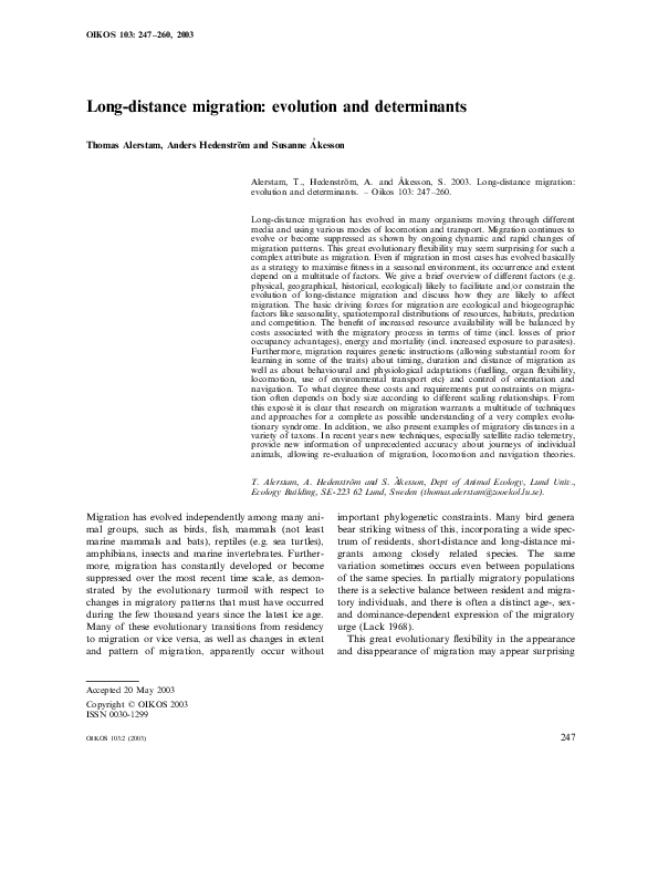 (PDF) Long-distance migration: evolution and determinants