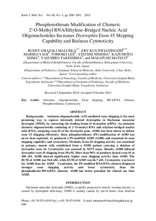Pdf Phosphorothioate Modification Of Chimeric 2´ O Methyl Rna Ethylene Bridged Nucleic Acid