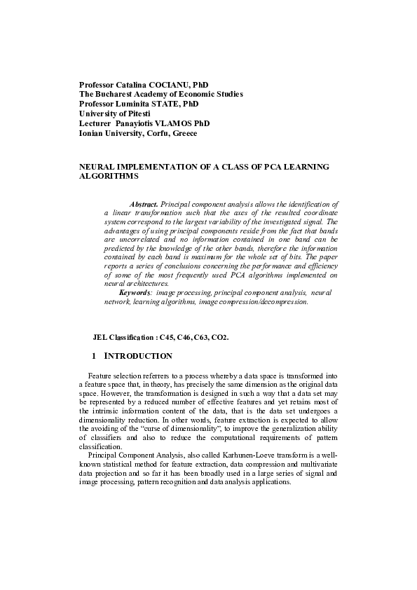 (PDF) Neural Implementation of a Class of PCA Learning Algorithms