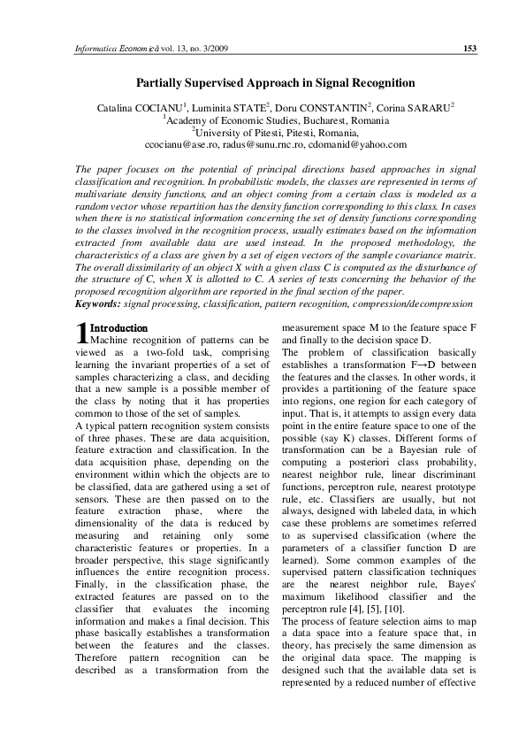 (PDF) Partially Supervised Approach in Signal Recognition | Catalina Cocianu - Academia.edu