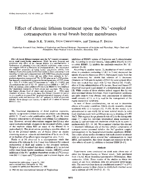 (PDF) Effect of chronic lithium treatment upon the Na+-coupled cotransporters in renal brush ...