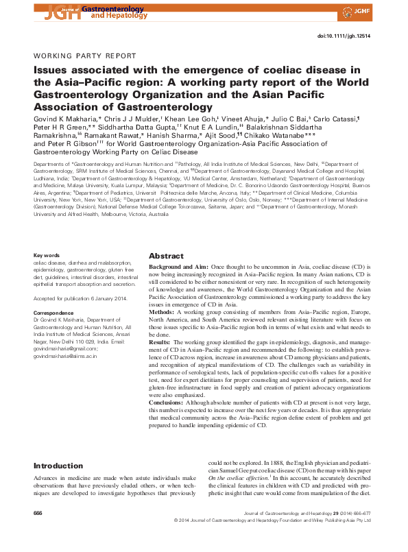 (PDF) Issues associated with the emergence of coeliac disease in the Asia-Pacific region: A ...