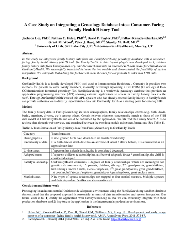 (PDF) A Case Study on Integrating a Genealogy Database into a Consumer ...