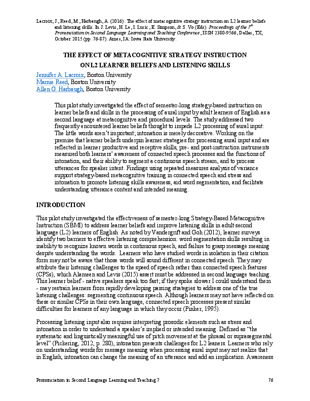 Pdf The Effect Of Metacognitive Strategy Instruction On L2 Learner