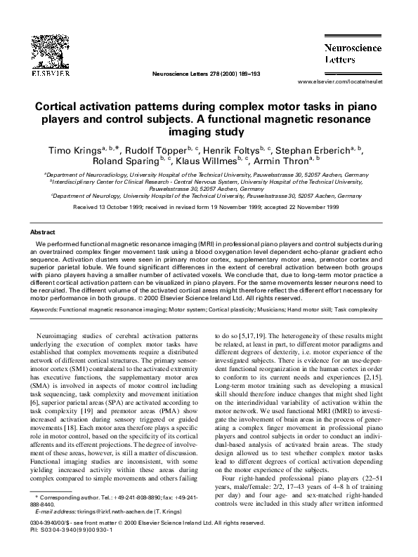 (PDF) Cortical activation patterns during complex motor tasks in piano players and control ...