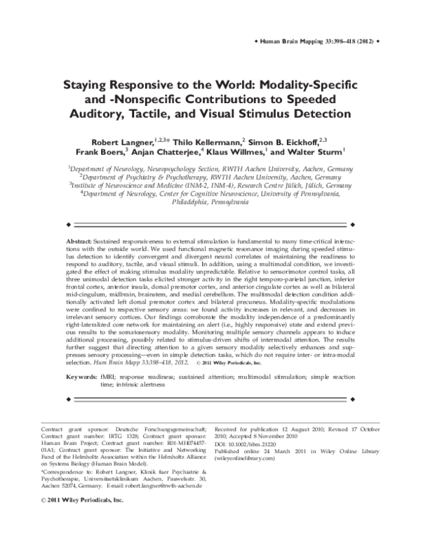 Pdf Staying Responsive To The World Modality Specific And Nonspecific Contributions To