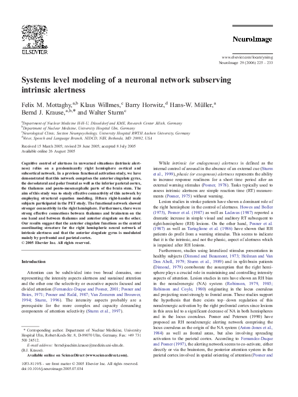 (PDF) Systems level modeling of a neuronal network subserving intrinsic ...
