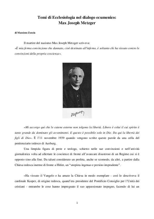 (PDF) Temi di Ecclesiologia nel dialogo ecumenico - Max Joseph Metzger