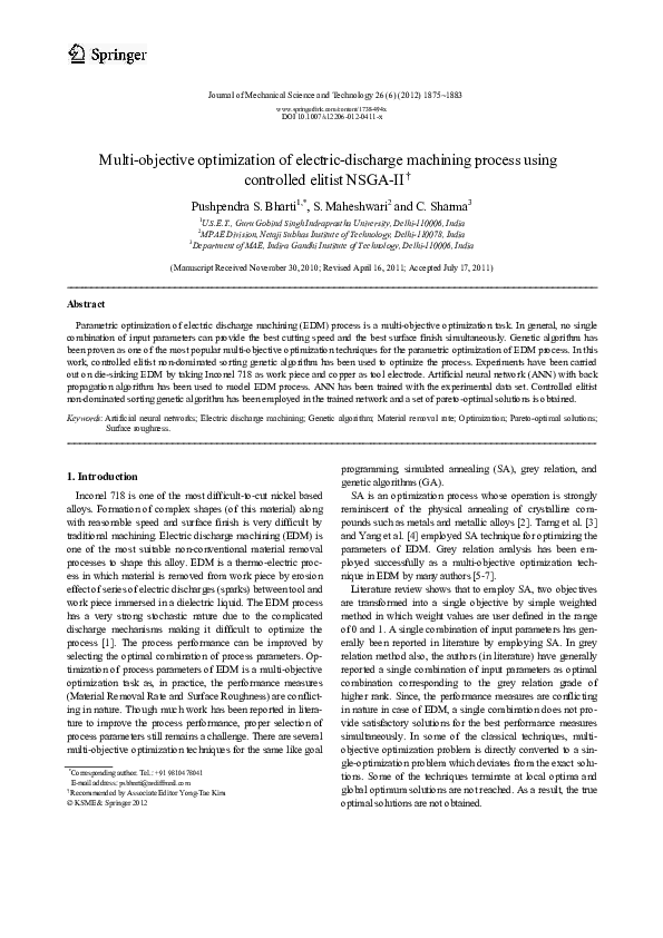 (PDF) Multi-objective optimization of electric-discharge machining process using controlled ...