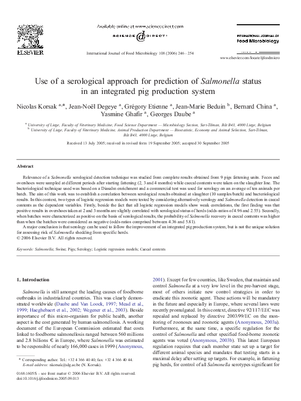 (PDF) Use of a serological approach for prediction of Salmonella status ...
