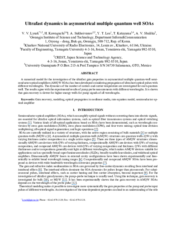 (PDF) Ultrafast dynamics in asymmetrical multiple quantum well SOAs