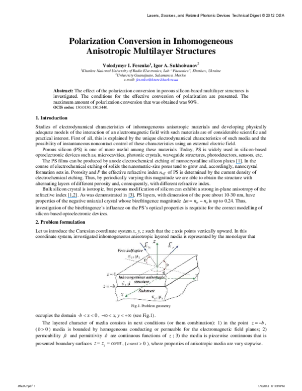 (PDF) Polarization Conversion in Inhomogeneous Anisotropic Multilayer ...