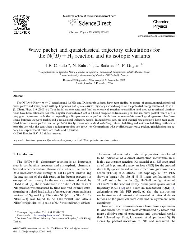 Pdf Wave Packet And Quasiclassical Trajectory Calculations For The N
