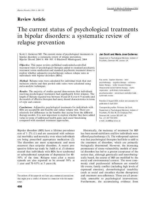 (PDF) The current status of psychological treatments in bipolar ...