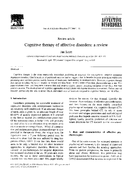 (PDF) Cognitive therapy of affective disorders: a review