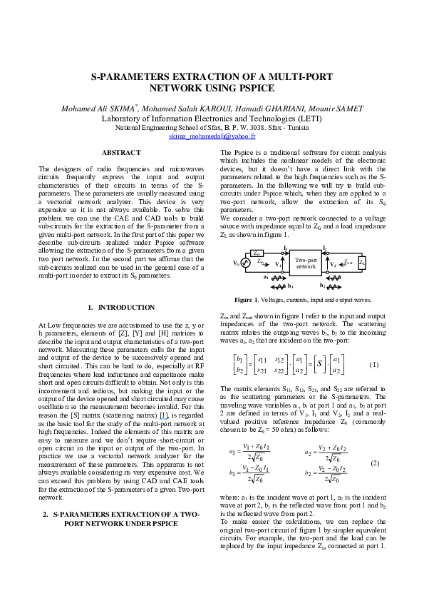 Pdf S Parameters Extraction Of Multi Port Network Using Pspice