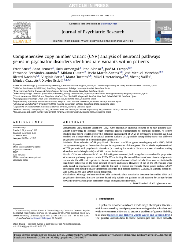 (PDF) Comprehensive copy number variant (CNV) analysis of neuronal ...