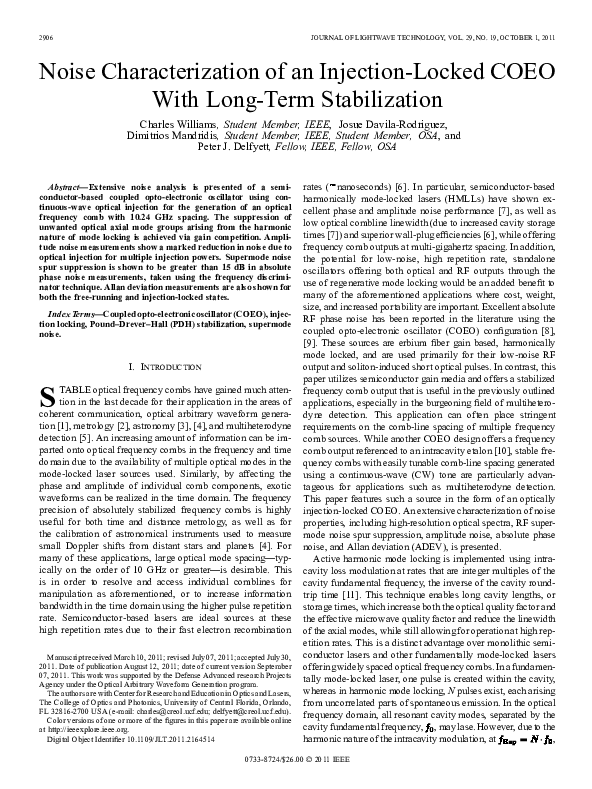 (PDF) Noise Characterization of an Injection-Locked COEO With Long-Term ...
