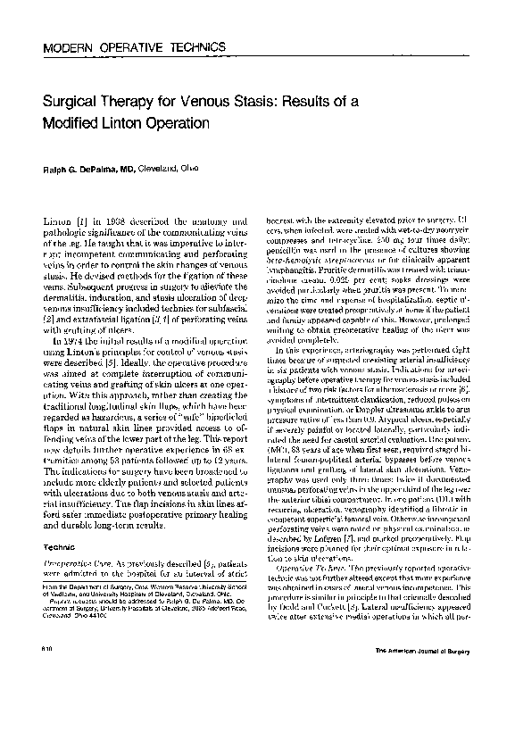 (PDF) Surgical therapy for venous stasis: Results of a modified linton ...