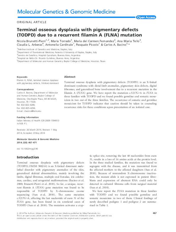 (PDF) Terminal osseous dysplasia with pigmentary defects (TODPD) due to ...