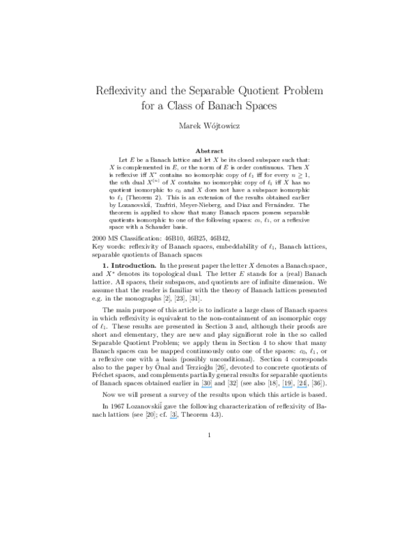 (PDF) Reflexivity and the Separable Quotient Problem for a Class of Banach Spaces