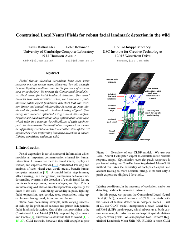 (PDF) Constrained Local Neural Fields for Robust Facial Landmark Detection in the Wild