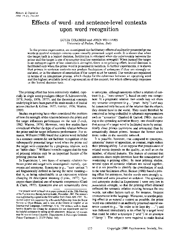 (PDF) Effects of word- and sentence-level contexts upon word ...